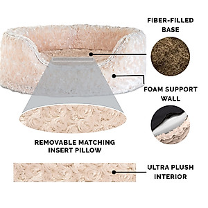 Furhaven Dog Bed for Small Dogs w/ Removable Washable Cover & Pillow Cushion Insert, For Dogs Up to 12 lbs - Ultra Plush Faux Fur Oval Lounger - Cream, Small