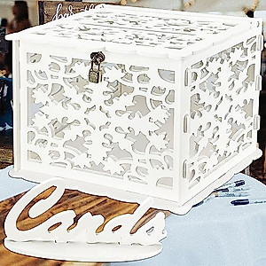 FCDECOR 12" Wedding Card Box with Lock, White Gift Wedding Card Boxes for Reception Money Holder with Card Sign for Wedding Decorations, Baby Showers, Birthdays, Bridal or Graduation Party Supplies