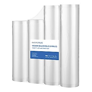 INKBIRD Custom Vacuum Sealer Rolls,Food Storage and Sous Vide Rolls, Vacuum Sealer for Food Preservation 4 Pack Vacuum Sealer Bags 11" x 25' (2 Rolls) & 8" x 25' (2 Rolls), BPA-Free