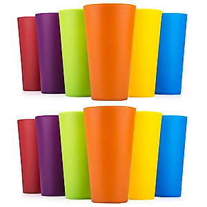 KOXIN-KARLU Unbreakable 32-ounce Plastic Restaurant-Style Beverage Tumblers Ice Tea Glasses | set of 12 in Multicolor