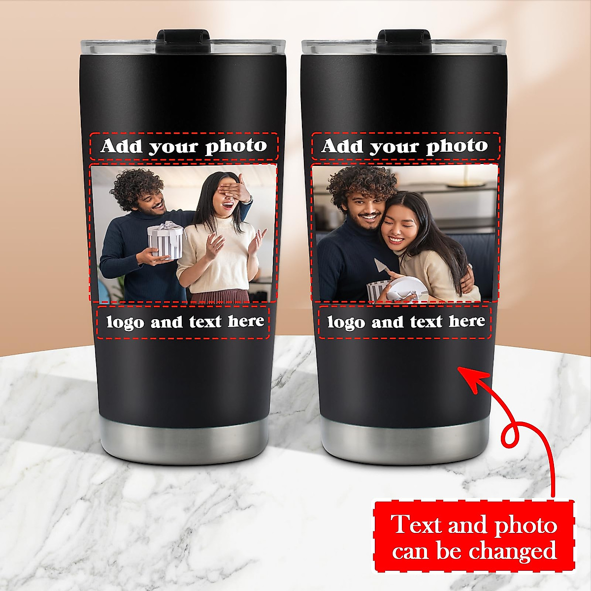 Personalized Coffee Tumbler with Picture & Text, Custom 20oz Insulated Stainless Steel Coffee Mugs, Customized Travel Tumbler Cups with Lids, Gift for Wedding, Anniversary, Birthday