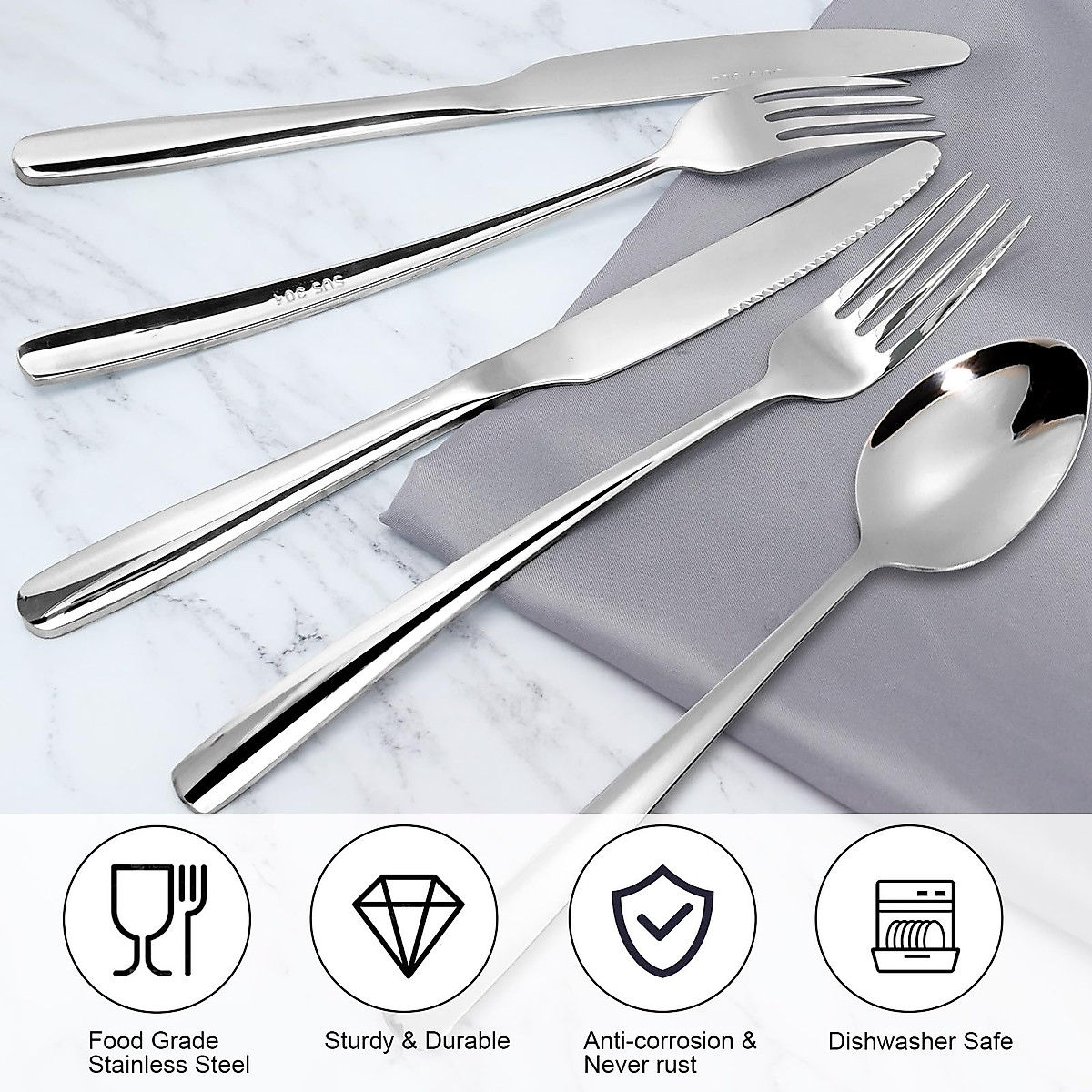 SOLEADER Silverware Set 6 Piece,Stainless Steel Flatware Set,Tableware Cutlery Set, Knives,Spoons and Forks Set,Kitchen Utensils Set with Mirror Polished,Dishwasher Safe