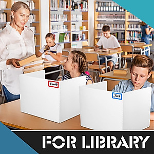 Classroom Privacy Boards for Student Desks Plastic Folders Shields Test Dividers with 40 Pieces Colorful Name Labels for School Study Reduces Distractions 14 x 17.5 x 14 Inch, White (30 Pieces)