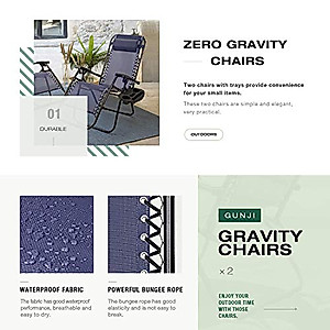 GUNJI Zero Gravity Chair Outdoor Lawn Folding Lounge Chairs Adjustable Reclining Patio Chairs Set of 2 with Cup Holder Lounge Gravity Chairs for Poolside, Backyard, Beach and Camping (Blue)