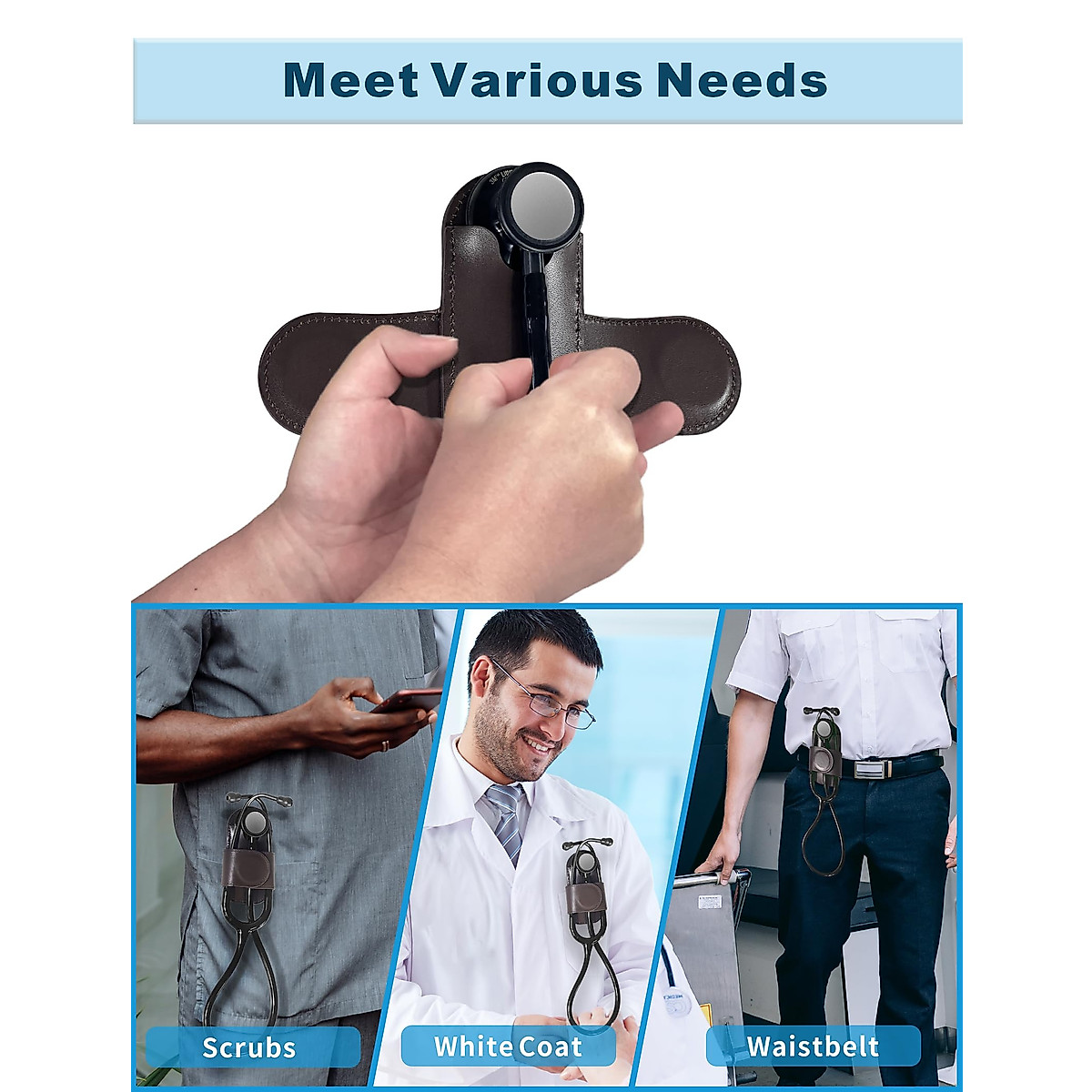 CaseLeather Stethoscope Holder, Genuine Top-Grain Leather | Strong & Durable | Magnetic Closure - Easy Access | for Doctors, Nurses, Adult, Dual Head (Brown)