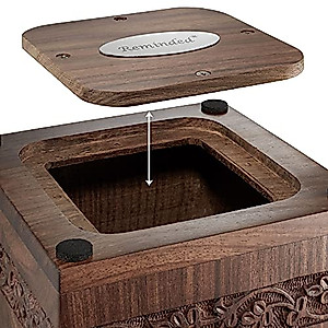 Reminded Rosewood Hand-Carved Urn Box with Solid Brass Cross - Cremation Memorial with Velvet Bag