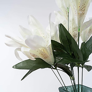 Simply Elegant 22" Artificial White Tiger Lily Bundle (10 Flowers) 30 Leaves Real Touch Fake Flowers for Home Garden, Office, Flowers Arrangement, Wedding Centerpiece, DIY