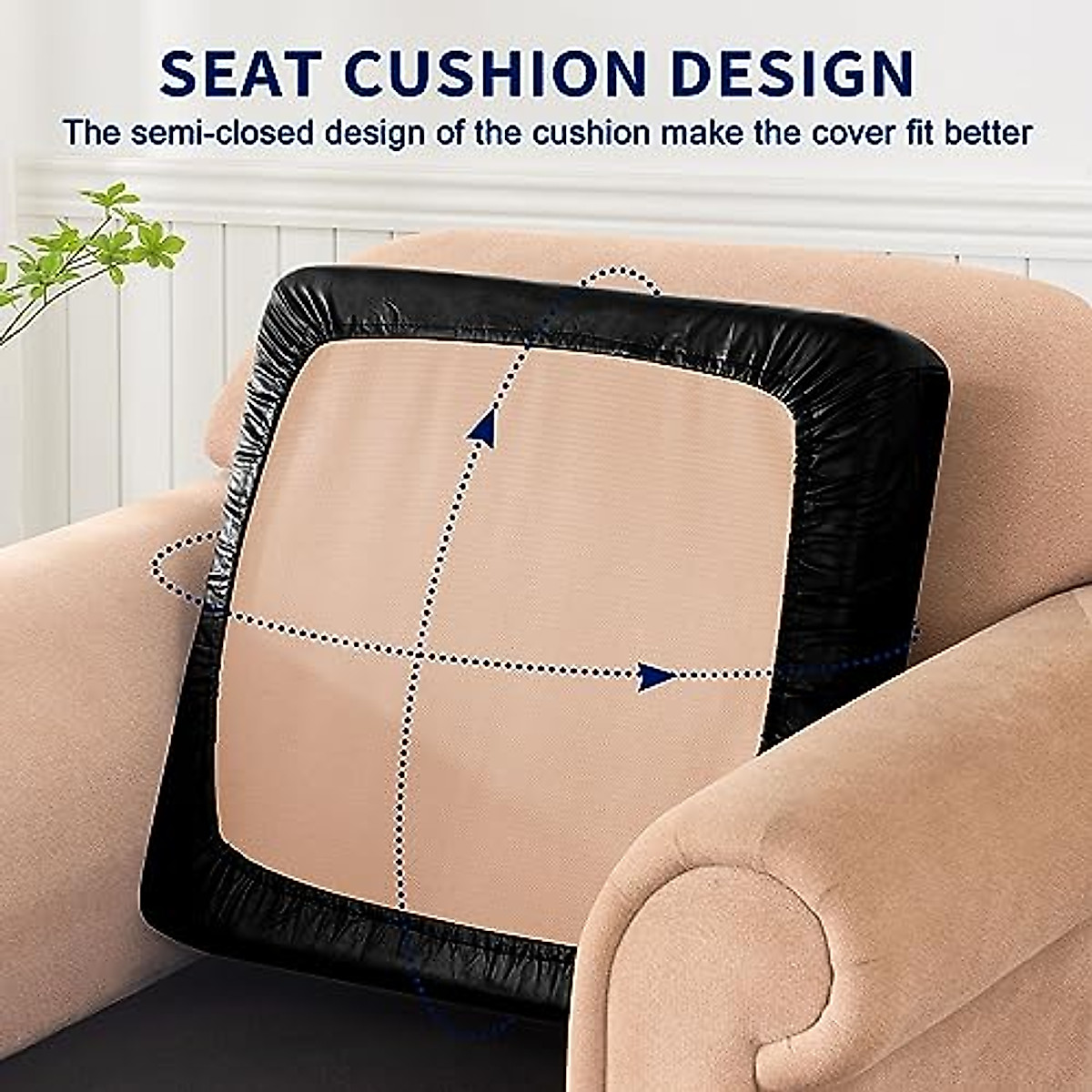 SUBRTEX Leather Waterproof Cushion Covers Breathable Sofa Seat Slipcpvers for 1-2-3-4 Seaters Stretch Replacement for Furniture Protector (Small, Black)