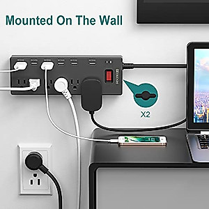 Power Strip, HITRENDS Surge Protector with 6 AC Outlets & 6 USB Charging Ports, 6 Feet Heavy Duty Extension Cord, 1625W/13A Multiplug for Home Office & Multiple USB Devices - Black