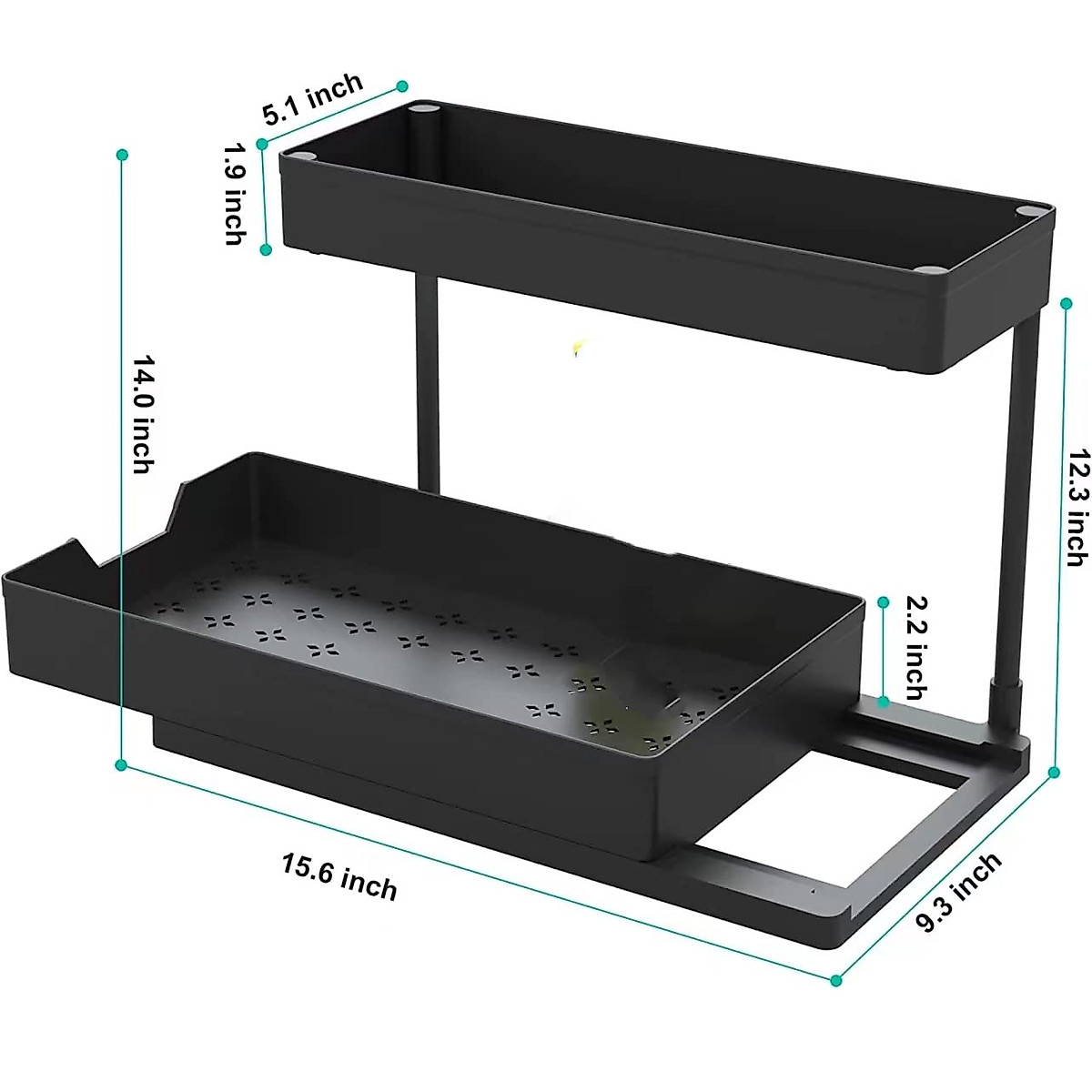 JINEWA Under Sink Organizers and Storage, 2 Pack Large Capacity Heavy Load Pull-out Under Sink Shelves with Sliding Drawer for Kitchen and Bathroom, 2 Tier Under Sink Storage Organizer,Black (BLACK)