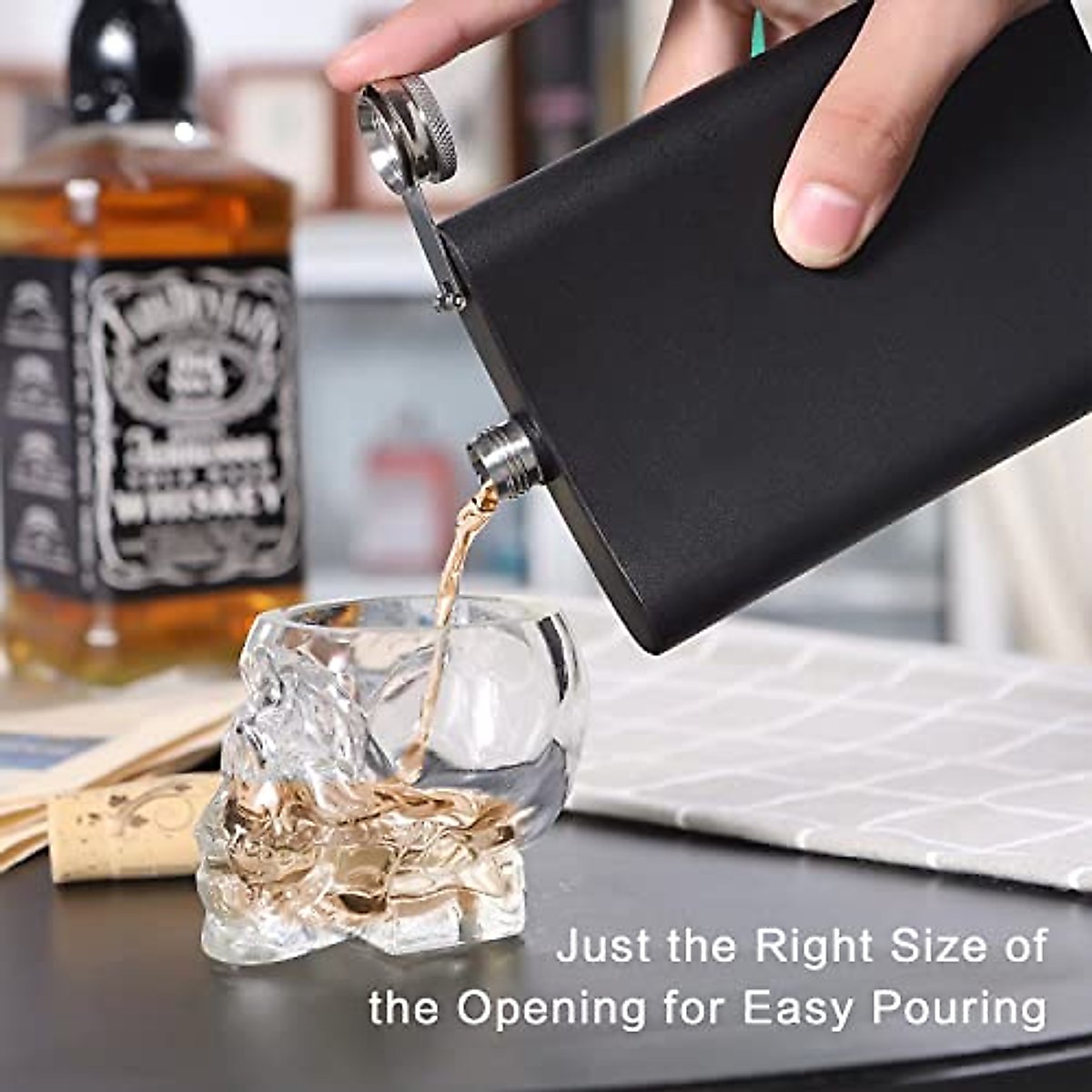 Flask for Liquor for Men with Metal Funnel, Whiskey Flask, Black Hip Flask, Drinking Flask for Camping, Leak Proof and BPA Free, Stainless Steel 8 oz. Flask, Powder Coating Body