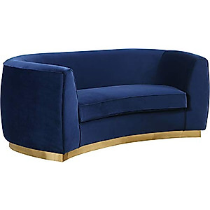 Meridian Furniture Julian Collection Modern | Contemporary Velvet Upholstered Loveseat with Stainless Steel Base in Rich Gold Finish, Navy, 70"L x 34"D x 28"H
