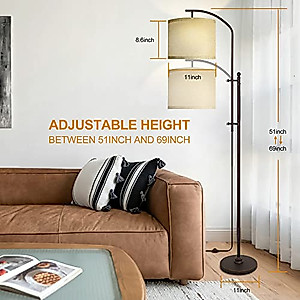 bodkar Rustic Floor Lamp with Remote, Farmhouse Standing Lamp Adjustable Height Dimmable for Living Room Bedroom Bulb Included(Black and red)