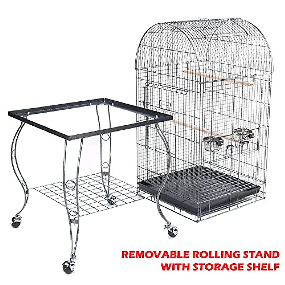 Large 64-Inch Open Dome Roof Top for Parrot Lovebird Cockatiel Cockatiels Parakeets Bird Cage with Removable Stand (20" x 20" x 64"H, Black Vein)