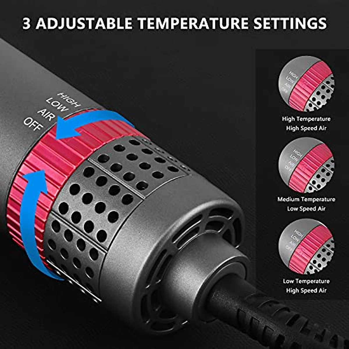 Hair Dryer Brush, Upgraded Detachable Hot Air Brush Set, with 4 Brush Heads Hair Dryer and Volumizer, Negative Ion Hair Dryer Brush for Reducing Frizz and Static