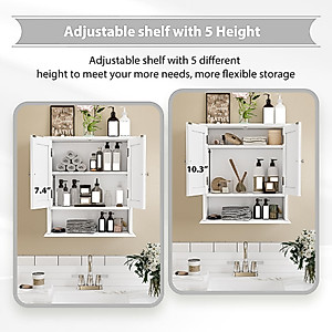 Mino Kesper Bathroom Wall Cabinet with Mirror, White Bathroom Cabinet with 2 Doors and Adjustable Shelf, Wall Mounted, 21.5" W x 7.8" D x 23.6" H