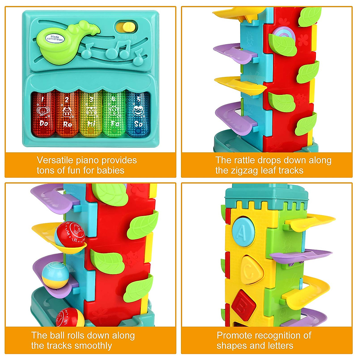 INSOON 4 in 1 Baby Activity Cube Toddler Toys age 1-2 with Music Lights Race Track Ball Toys for 1 2 3 4 Year Old Girls Boys STEM Developmental Fun Learning Toy Montessori Fine Motor Best Toddler Gift