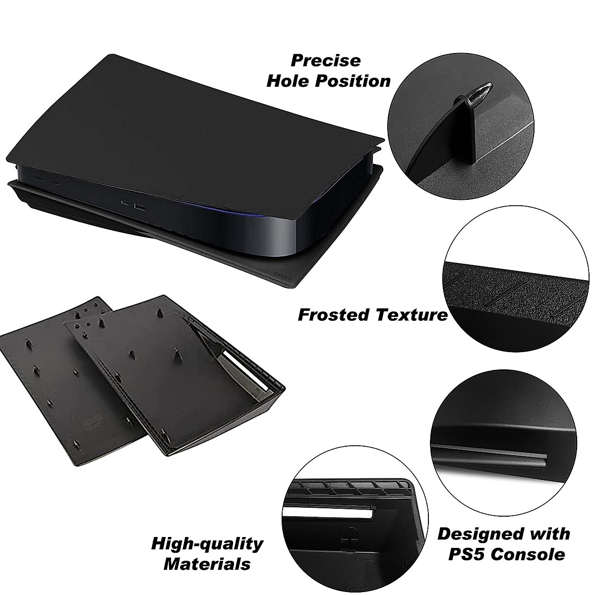 PS5 Black Plates, PS5 Disc Version Cover Plates with Red Sticker, PS5 Side Plates Hard Shockproof ABS Anti-Scratch Dustproof Blcak Cover Replacement PS5 Shell Plates