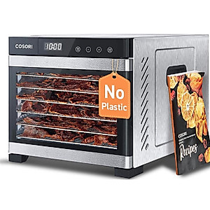 COSORI Food Dehydrator (50 Recipes) for Jerky, Vegetables Fruit, Meat, Dog Treats, Herbs, and Yogurt, Dryer Machine with Temperature Control, 6 Stainless Steel Trays, Rear-Mounted Fan, Silver