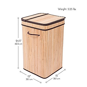 BirdRock Home Square Laundry Hamper with Lid and Cloth Liner - Bamboo - Natural - Easily Transport Laundry - Collapsible Hamper - String Handles