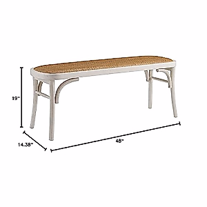 Linon White Bentwood Natural Woven Rattan Seat Hank Bench, White & Natural