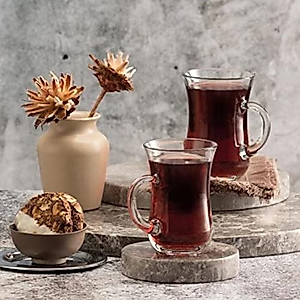 Turkish Tea Glasses With Handle - 6 pcs Tea Cups, Slim Waist Design and Thick Sole Prevent the Tea From Getting Cold, Capacity 145cc, 4 3/4 Oz, 2.5" x 4H"
