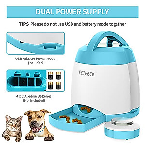 PETGEEK Automatic Dog Treat Dispenser, Dog Puzzle Memory Training Activity Toy- IQ Training Automatic Dog Cat Feeder Toy, Remote Dog Button Treat Dispenser for Dogs (Blue)