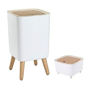 Bedroom Trash Can with Lid,Garbage Can for Bathroom,Living Room Trash Can with Push Button, Small Trash Bin,Plastic Rubbish Bin for Office, Kitchen, 2.6 Gallon&0.5 Gallon (2 Pieces)