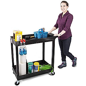 Stand Steady Original Tubstr 2 Shelf Utility Cart/Service Cart - Heavy Duty - Supports up to 400 lbs - Tub Carts w/Deep Shelves - Great for Warehouse, Garage, Cleaning and More! (32 x 18 / Black)