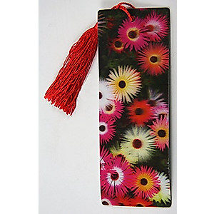 3 Bookmarks - 3D Lenticular - Colorful Flowers with Red Tassle