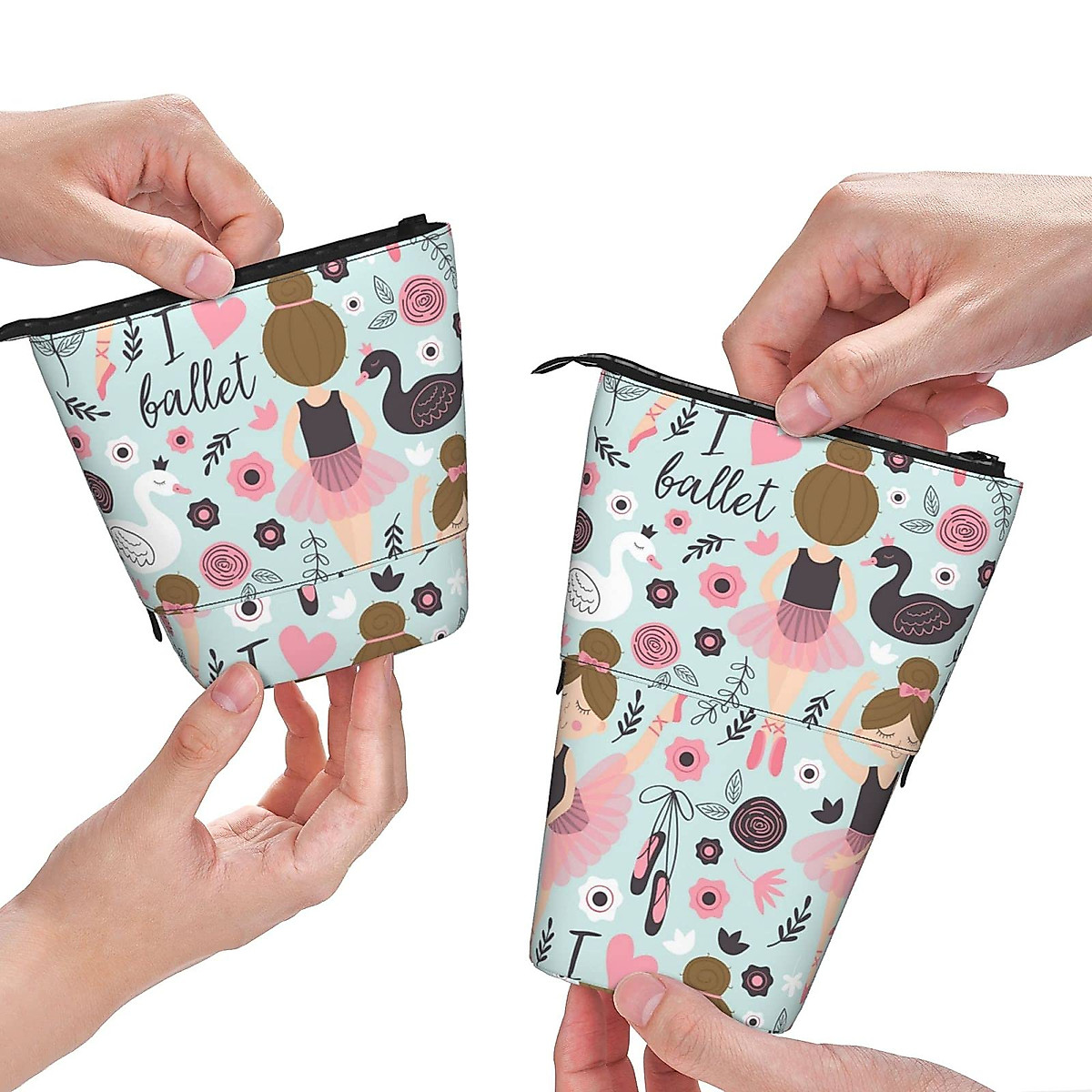 Gocerktr Adorable Ballet Girl Pencil Telescopic Holder Storage, Office Standing Stationery Bag with Zipper, Organizer Pouch for Women Man