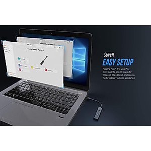 Creative Sound Blaster PLAY! 4 Hi-res External USB-C DAC and Sound Adapter Ft. VoiceDetect Auto Mic Mute/Unmute, Two-way Noise Cancellation, Bass Boost/Dynamic EQs, for Video Calls on Windows PC