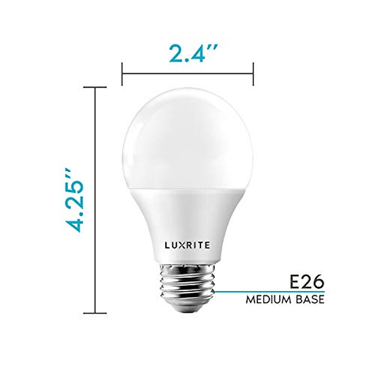 LUXRITE A19 LED Bulb 60W Equivalent, 3500K Natural White, 800 Lumens, Dimmable Standard LED Light Bulbs 9W, Enclosed Fixture Rated, Energy Star, E26 Medium Base - Indoor and Outdoor (4 Pack)