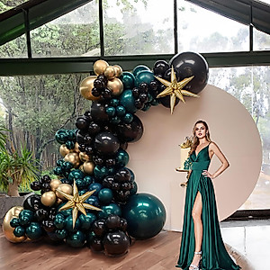 Chrome dark Teal and gold black Balloon Garland Kit 170Pcs Double-Stuffed Navy Teal Blue With Starburst Balloons for Birthday anniversary Baby Shower 2024 graduation prom Luxury shop decorations