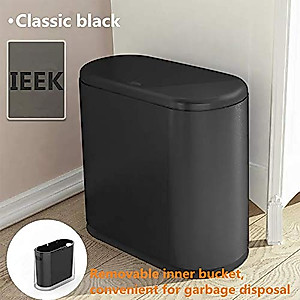 IEEK Plastic Trash Can with Press Top Lid,2.4 Gallon /10 Liter Garbage Can,Black Modern Waste Basket Thin Trash Cans for Bathroom,Kitchen,Living Room,Office and Narrow Spaces