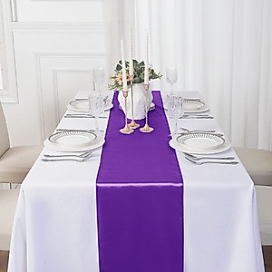 Flohar 12Pack Table Runner 12 x 108 Inches Satin Silk Table Runner for Wedding, Birthday Party, Banquets, Graduations Decoration, fit Rectange and Round Table-Purple