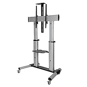 Tripp Lite Mobile TV Stand with Mount, for LED/OLED/LCD Flat Screen Monitors, 60” – 100” Televisions, Shelf & Locking Wheels, Silver, 5-Year Warranty (DMCS60100XX)