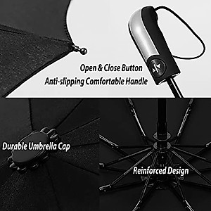 Folding Umbrella Automatic Open and Close Umbrella Windproof Waterproof Umbrella for Rain Sun UV Compact Travel Umbrella Large Portable Car Umbrella Purse Tote Backpack Suitcase Umbrella for Men Women Black