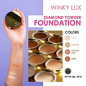 Winky Lux Diamond Complexion Powder, Compressed Matte Foundation With Powdered Diamonds for Flawless Airbrush Effect, Blurs Pores and Fine Lines, 8g, Light