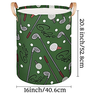Large Laundry Basket Collapsible Laundry Hamper Cartoon Green Golf Ball Sport Laundry Bag with Handles Tall Clothes Hamper Toys Storage Basket Bin for Nursery College Dorm (70L)