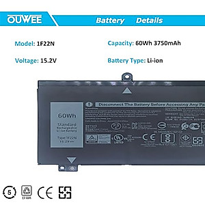 OUWEE 1F22N Laptop Battery for Dell Alienware M15 R1 M17 R1, G5 15 5590 5590-D2783W 5590-D2743B D2842W D2843W D2865B G7 7590 D2785B ALW15M-D1523S, fit for JJPFK 0JJPFK 06YV0V HYWXJ 0HYWXJ 15.2V 60WH