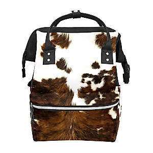GACTIVITY Brown Cowhide Print Diaper Bag Travel Backpack Large Capacity Multi-Function Zipper Casual Travel Backpacks for Mom Dad Unisex…