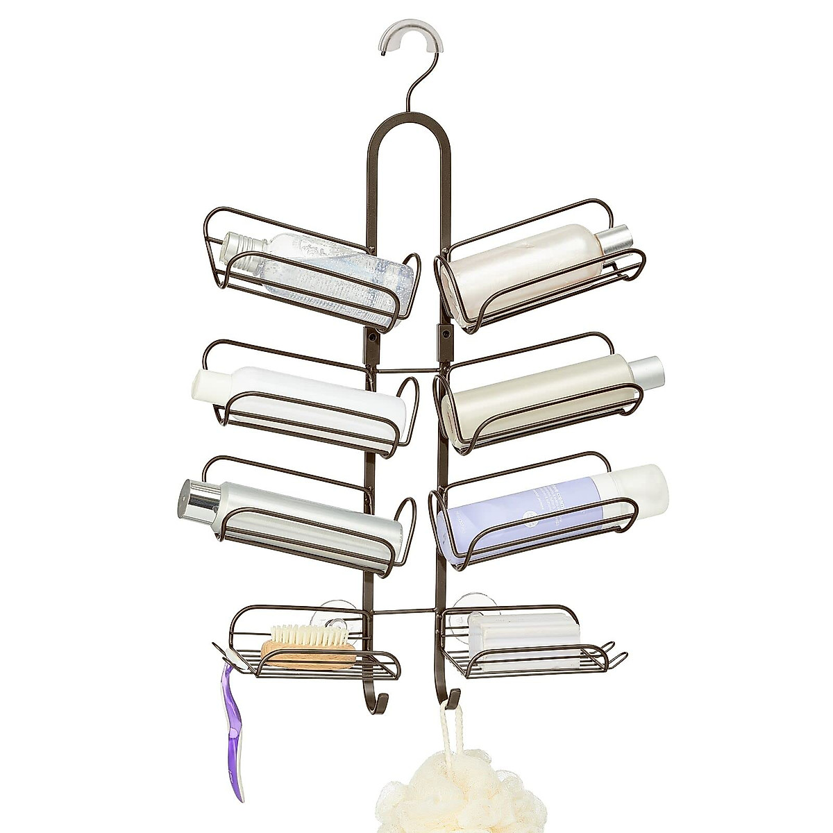 mDesign Hanging Metal Shower Caddy - Bottle Organizer Shelves with Hooks for Shower - Bath, Bathroom Hanging Shower Caddy Rack for Shampoo - Shower Hanging Organizer - Concerto Collection - Bronze