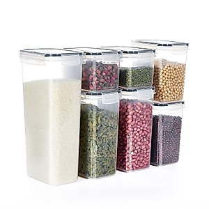 Irfora 7PCS Food Storage Containers kitchen Storage Container BPA Free PP Pantry Organization with Lid Stackable Design for Cereal Snack Noodle Nut Pasta Flour Rice