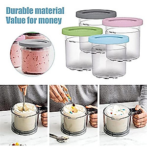 Containers Replacement for Ninja Creami Pints and Lids - 4 Pack, 16oz Cups Compatible with NC301 NC300 NC299AMZ Series Ice Cream Maker - Dishwasher Safe, Leak Proof Lids Pink/Yelloe/Grey/Blue