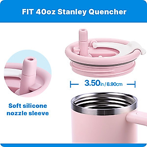 Bluwing 40 oz Tumbler Flip Straw Lid Replacement for Stanley Quencher, Spill Proof Tumbler 40oz Replacement Lid for Stanley Cup(Pink)