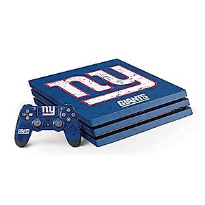 Skinit Decal Gaming Skin Compatible with PS4 Pro Console and Controller Bundle - Officially Licensed NFL New York Giants Distressed Design