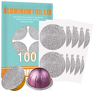 CAPMESSO Aluminum Foils Lids to Reuse Vertuoline Capsules Coffee Pods Compatible with Nespresso VertuoLine Machine 64mm(100/package)