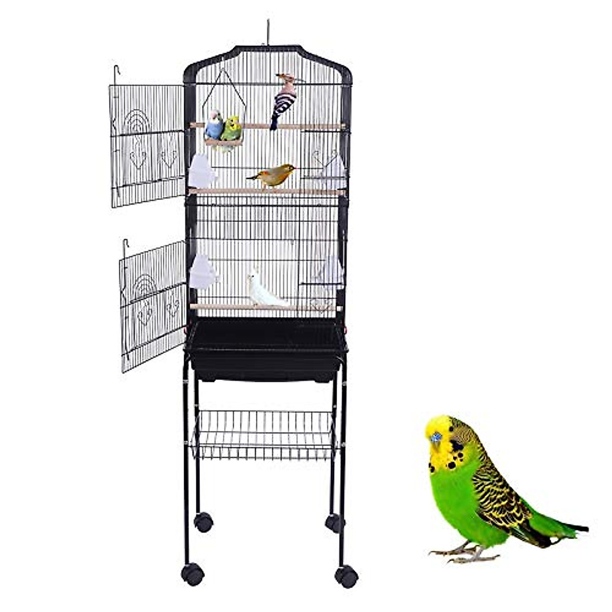 YJJT Bird House Pole Birdcages Bird Cages for Parakeets - Bird Carrier Box with Stand - Breeding Nest Perch Habitat, Slide-Out Tray, Easy to Move, for Lovebirds, Parrotlets, Swallows, 59 Inches