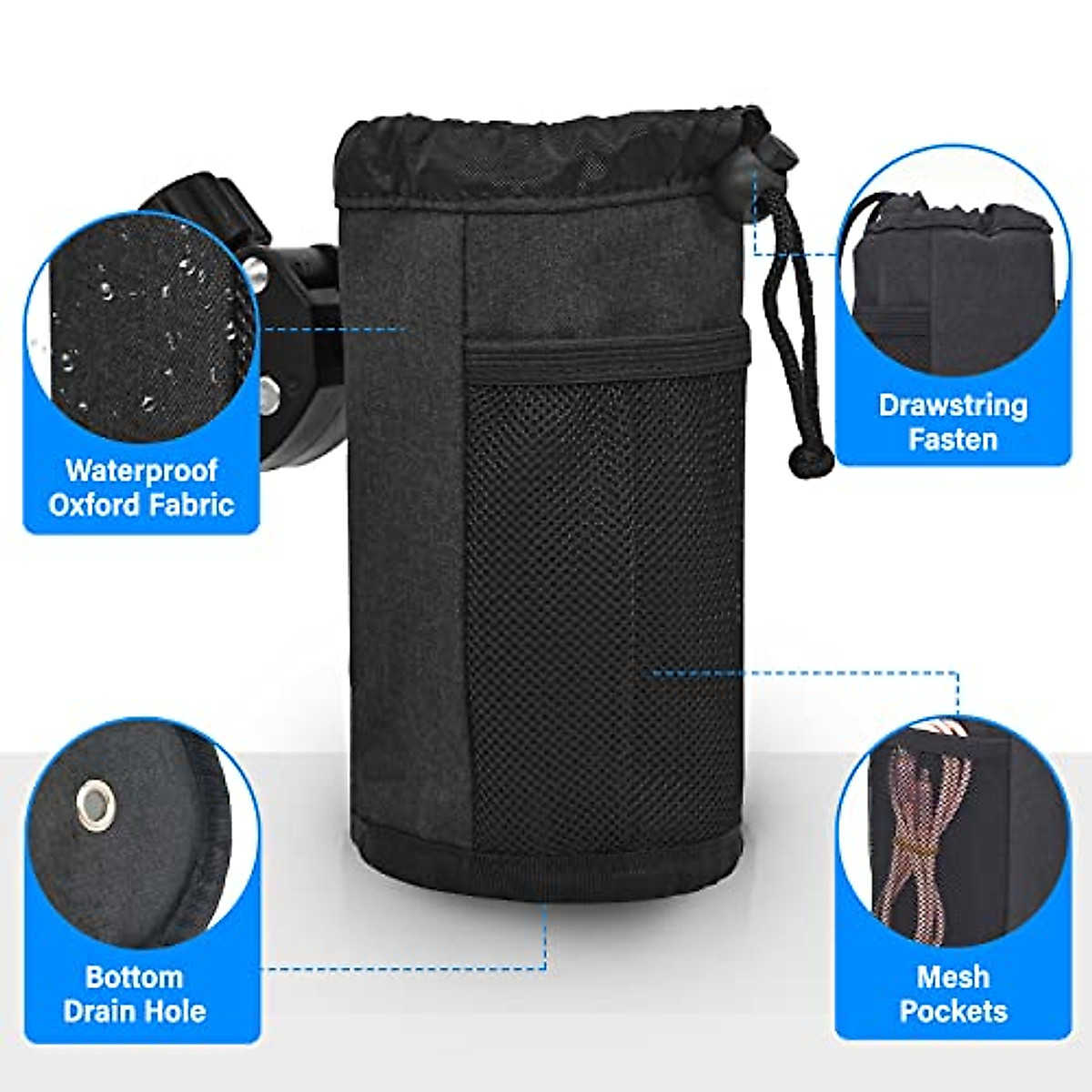 IUKUS Bike Cup Holder, Bike Water Bottle Holder with Alligator Clip, Easy Install & Waterproof Cup Holder for Stroller, Motorcycle, Bicycle, Boat, Scooter, Automotive, ATV/UTV(Black)